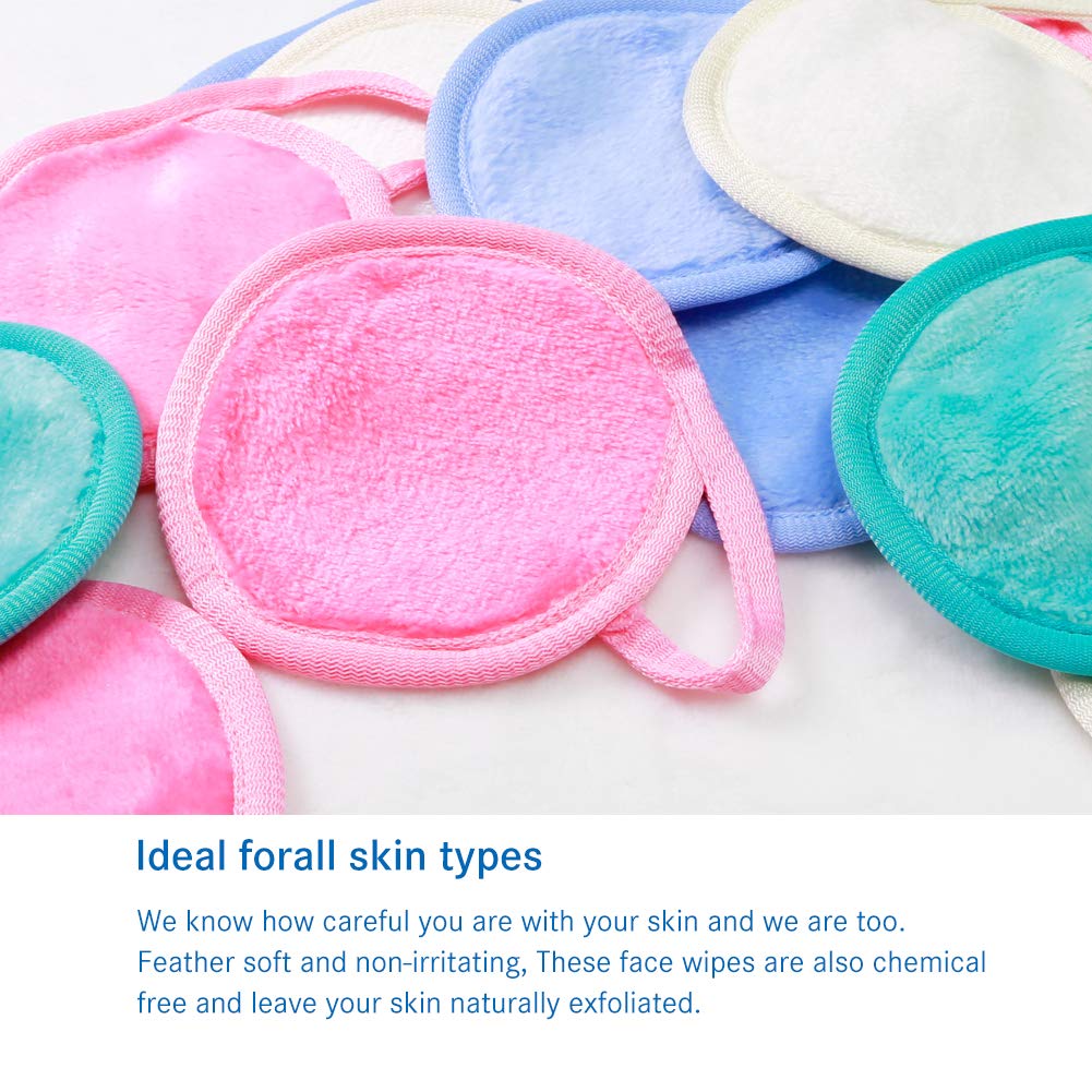 Nugilla Reusable Makeup Remover Pads, 18 Packs Microfiber Face Cloth with a Washable Laundry Bag, Reusable Rounds Towels for Face Cleaning, Soft Facial Rounds Wipes Eyes/Lips Clean for Women Gifts