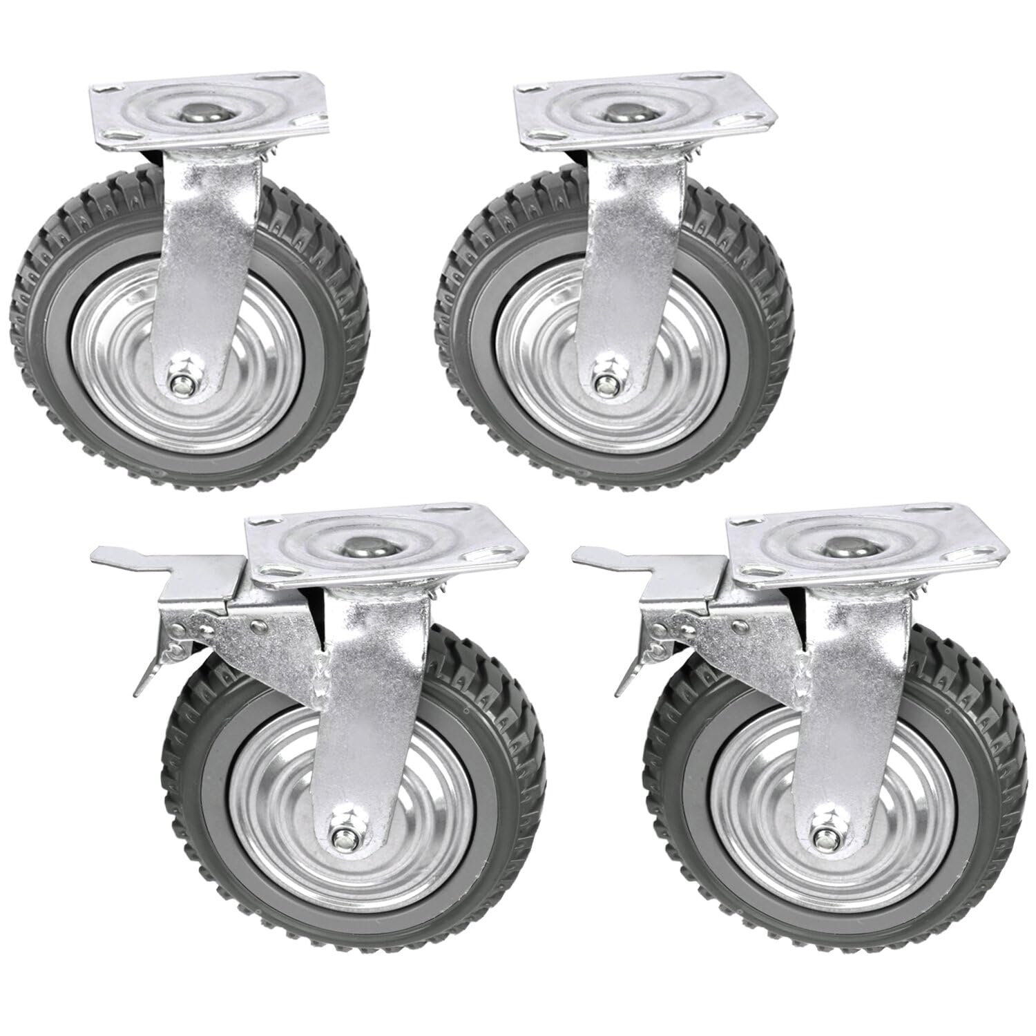 uyoyous 6'' x 2'' Caster Wheel Heavy Duty 4 Pack Cart Swivel Wheels Load 1760 lbs Silent Ball Bearing Solid Wheel with 360° Rotation Top Plate (2 with Brakes& 2 Without)