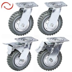 uyoyous 6'' x 2'' Caster Wheel Heavy Duty 4 Pack Cart Swivel Wheels Load 1760 lbs Silent Ball Bearing Solid Wheel with 360° Rotation Top Plate (2 with Brakes& 2 Without)