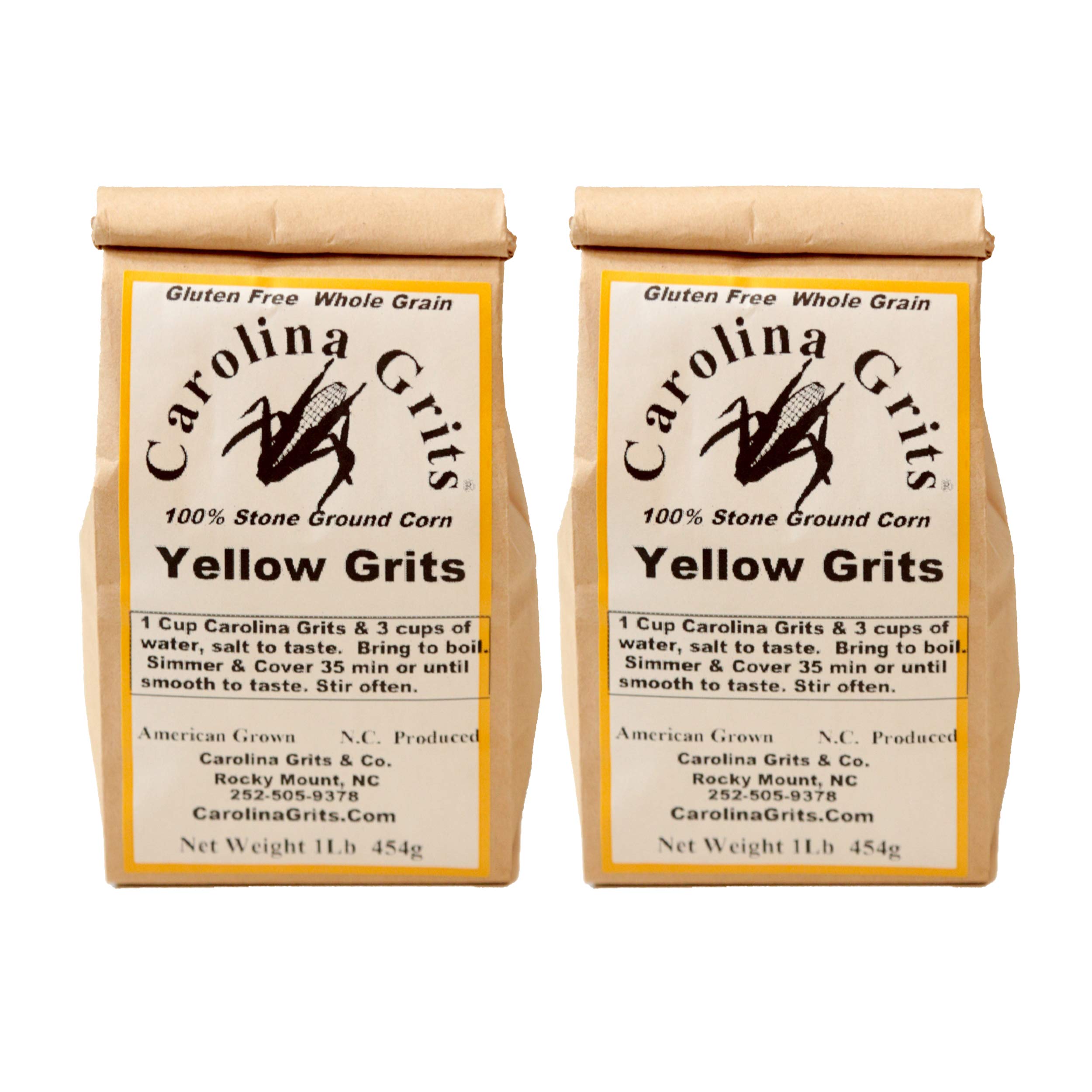 Carolina Grits Company Traditionally Stone Ground Carolina Yellow Grits, non-GMO, Whole Grain and Gluten Free - 2 Packs (2 Pounds Total)