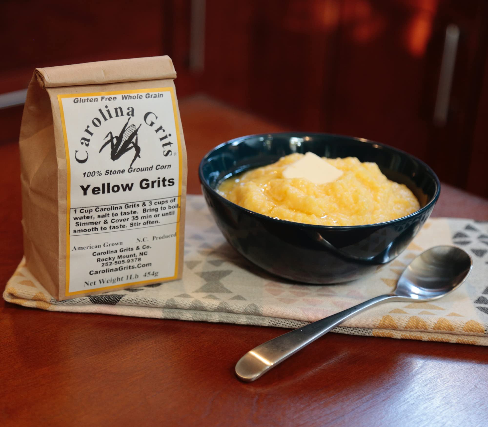 Carolina Grits Company Traditionally Stone Ground Carolina Yellow Grits, non-GMO, Whole Grain and Gluten Free - 2 Packs (2 Pounds Total)