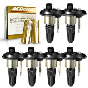 mas set of 6 ignition coils pack uf303 & oem spark plugs compatible with chevrolet trailblazer colorado buick rainier gmc canyon envoy hummer h3 isuzu olds saab replacement for uf303 gn10114 52-1743