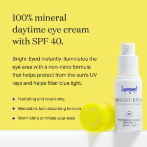 Supergoop! Bright-Eyed 100% Mineral Eye Cream, 0.5 fl oz - SPF 40 PA+++ Hydrating & Illuminating Mineral Sunscreen - Under Eye Cream for Dark Circles & Puffiness - Revives Tired Eyes