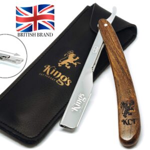 Cut Throat Straight Razor for Men by KING'S CUT THROAT ® - Men’s Cutthroat Shaving Straight Slider – Leather Travel Pouch and Velvet Kit Bag Included – Essential Male Grooming Accessory for Beards