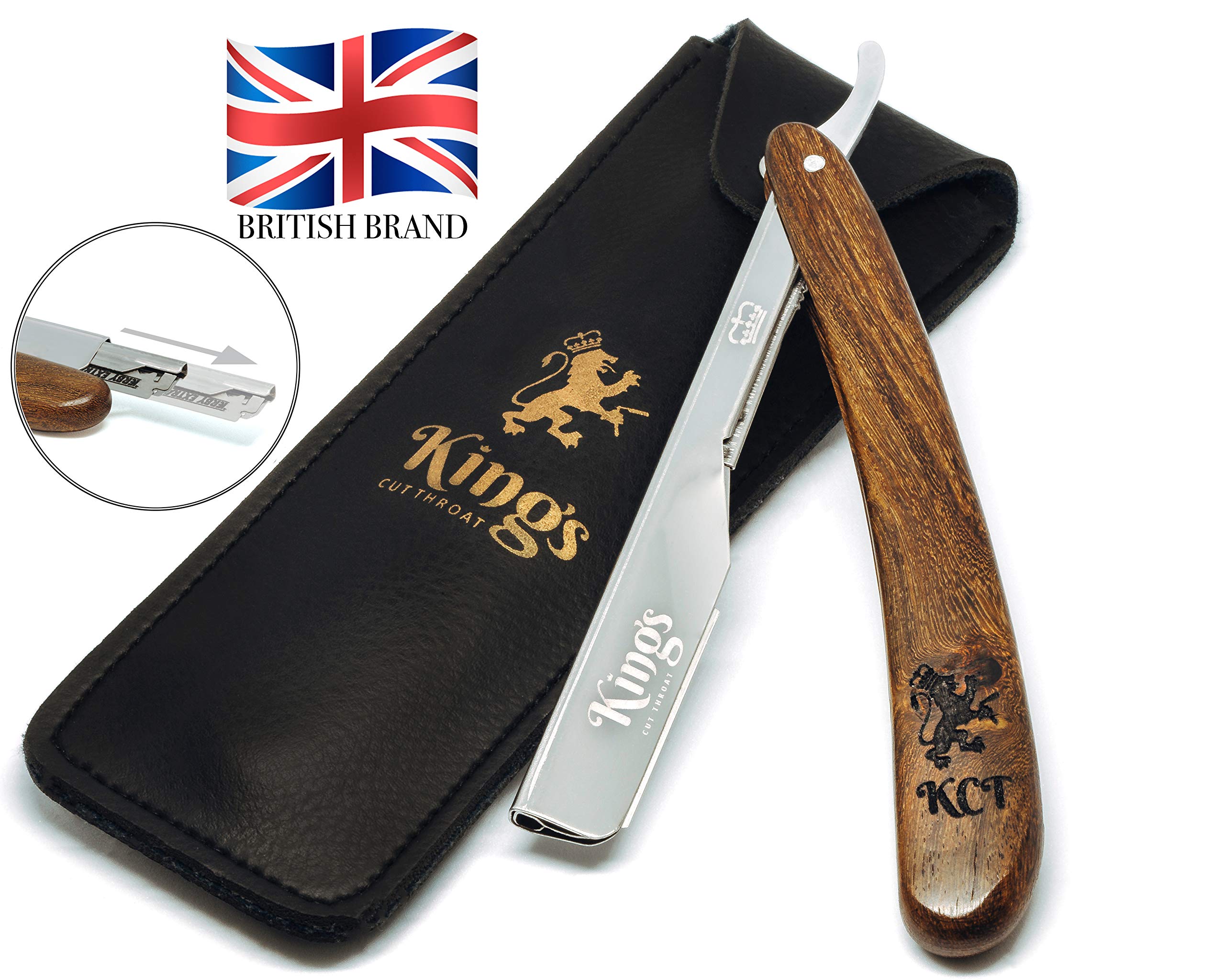 Cut Throat Straight Razor for Men by KING'S CUT THROAT ® - Men’s Cutthroat Shaving Straight Slider – Leather Travel Pouch and Velvet Kit Bag Included – Essential Male Grooming Accessory for Beards