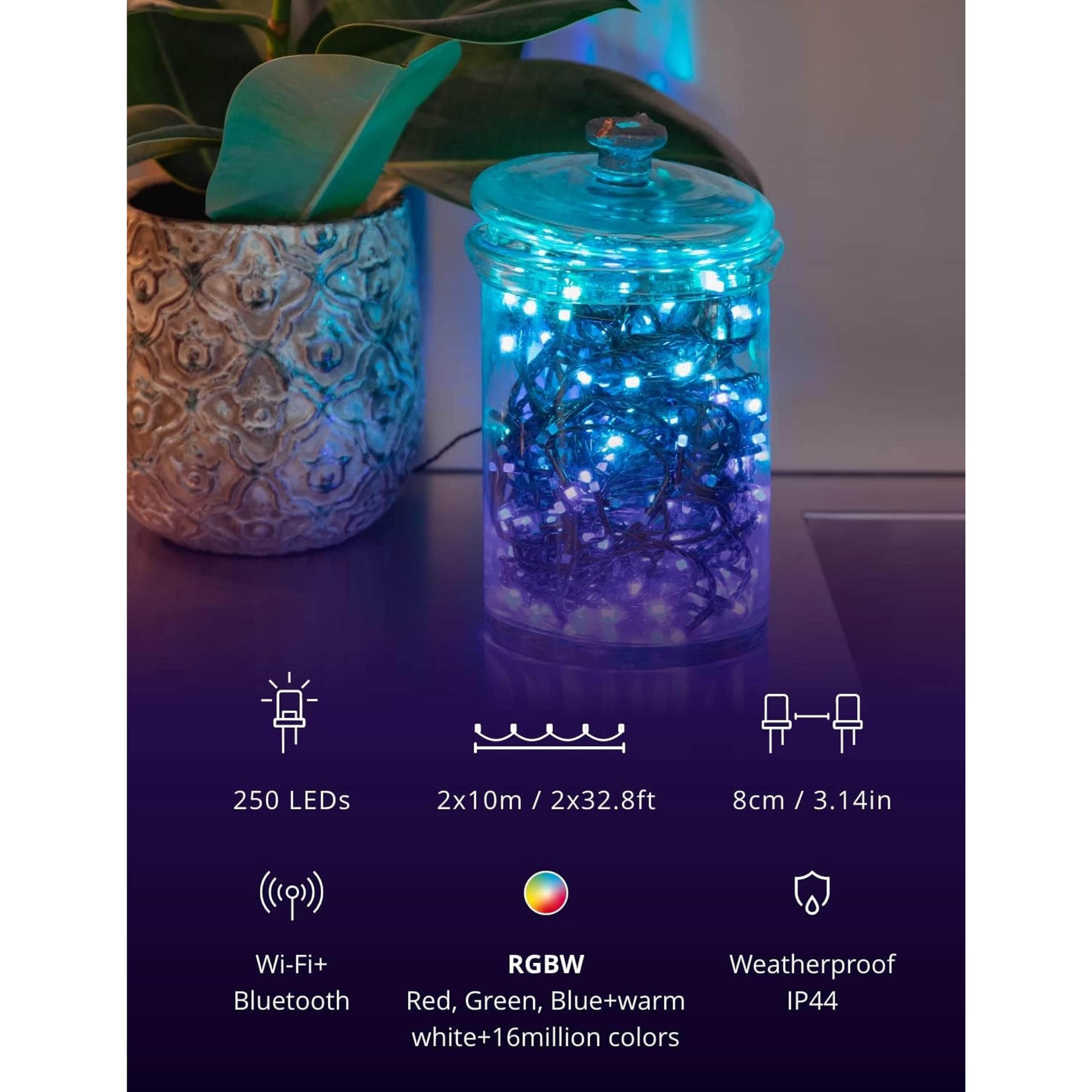 Twinkly App-Controlled 26.2ft Smart String LED Lights with 100 RGB LEDs - WiFi & Bluetooth Connectivity, Sync with Music, Indoor/Outdoor Use (IP44), Compatible with Google Assistant & Amazon Alexa