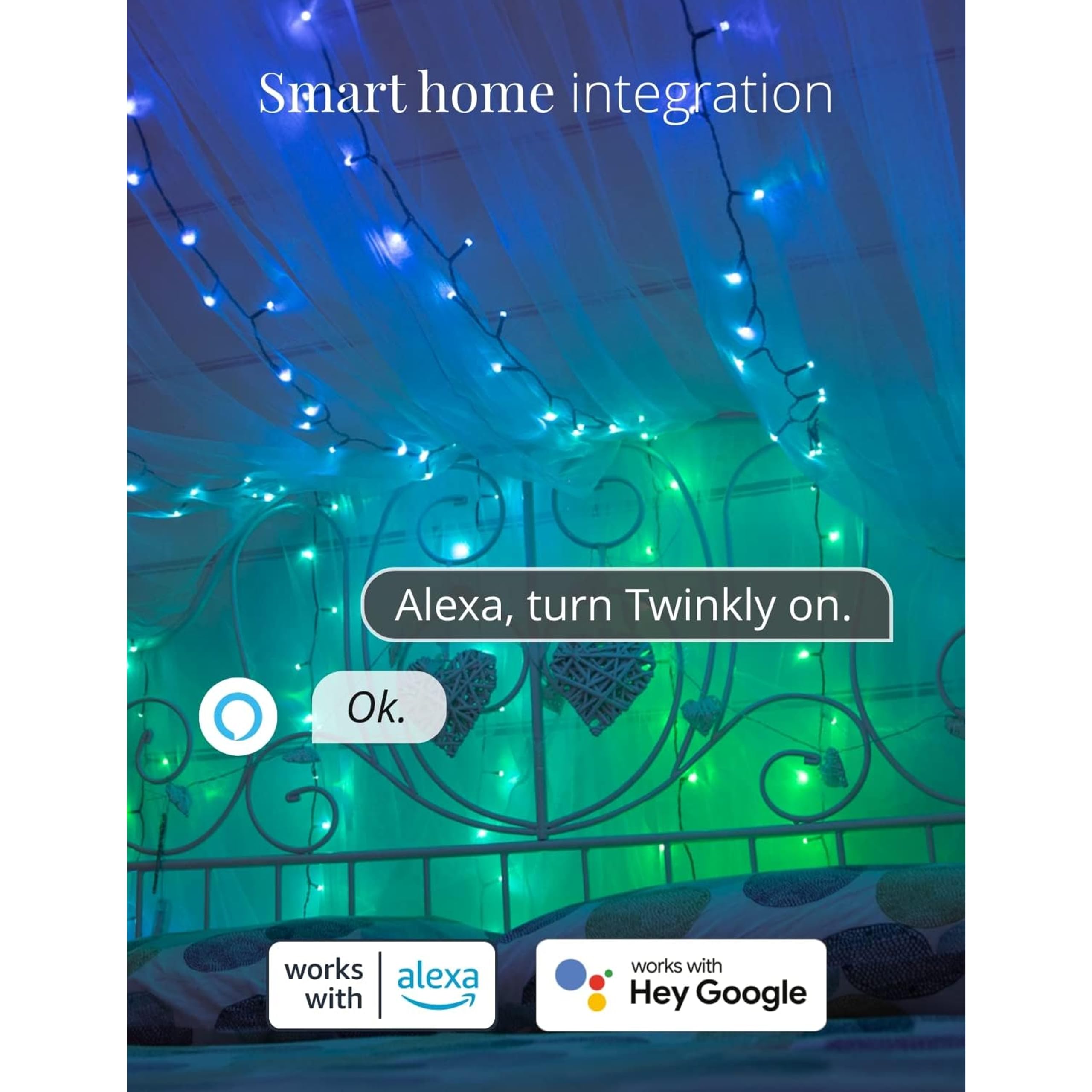 Twinkly App-Controlled 26.2ft Smart String LED Lights with 100 RGB LEDs - WiFi & Bluetooth Connectivity, Sync with Music, Indoor/Outdoor Use (IP44), Compatible with Google Assistant & Amazon Alexa