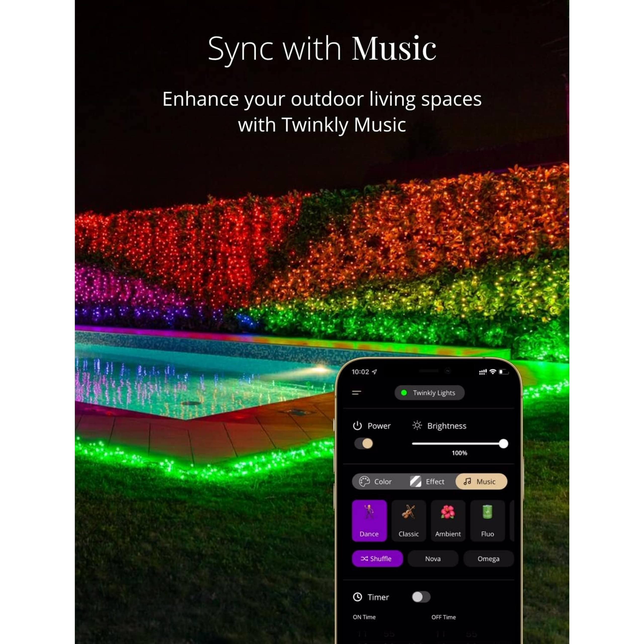 Twinkly App-Controlled 26.2ft Smart String LED Lights with 100 RGB LEDs - WiFi & Bluetooth Connectivity, Sync with Music, Indoor/Outdoor Use (IP44), Compatible with Google Assistant & Amazon Alexa