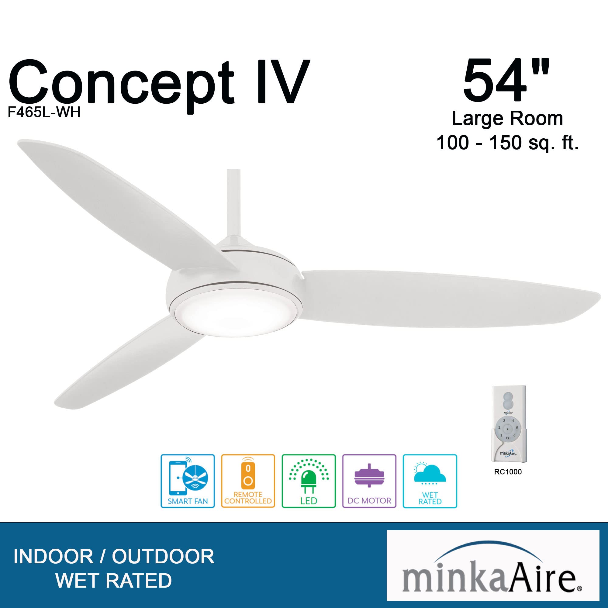 MINKA-AIRE F465L-WH Concept IV 54" Ceiling Fan with LED Lights, White