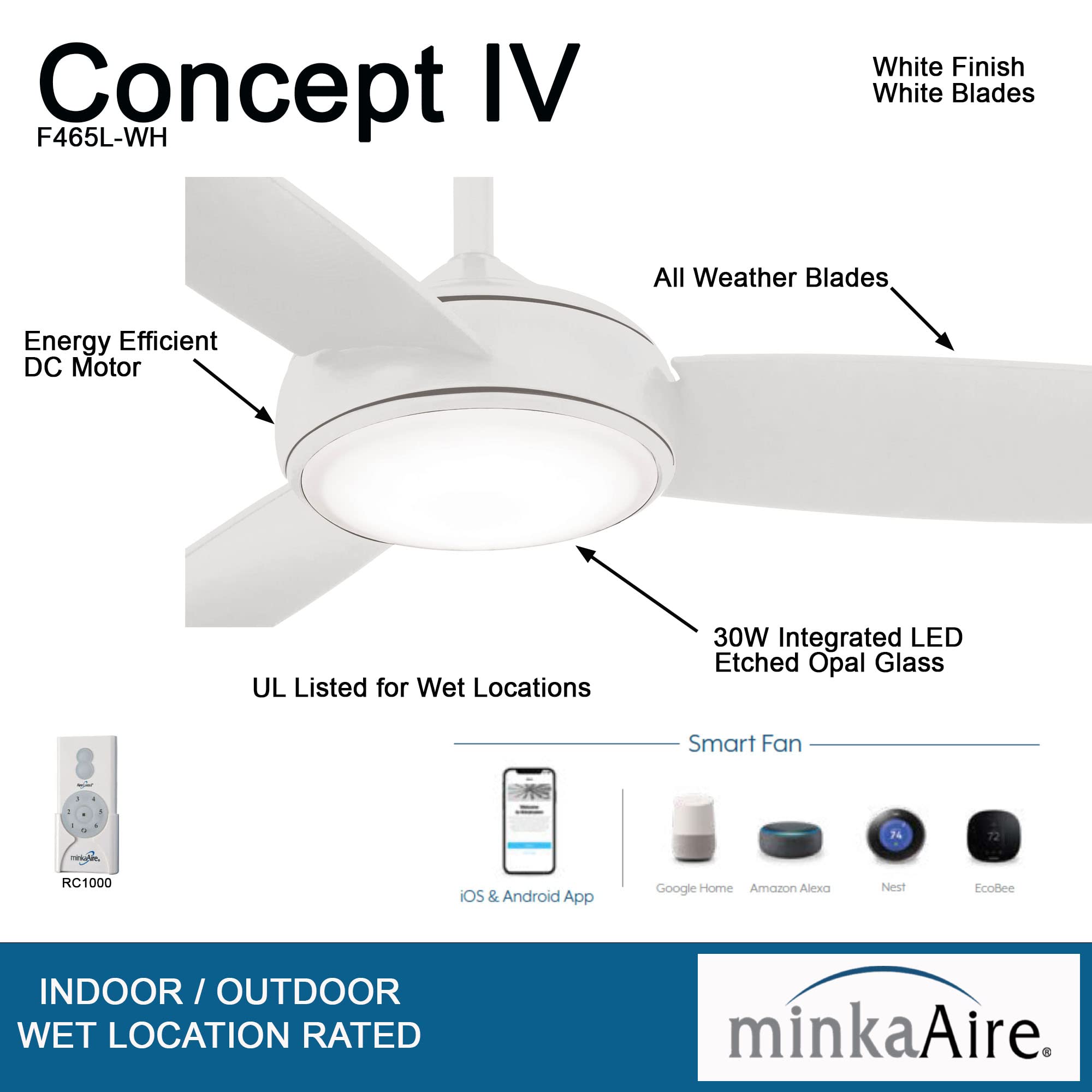 MINKA-AIRE F465L-WH Concept IV 54" Ceiling Fan with LED Lights, White