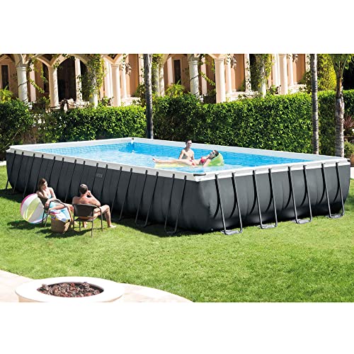 INTEX 32' x 16' x 52" Ultra XTR Frame Above-Ground Rectangular Outdoor Swimming Pool Set with Krystal Clear Saltwater System, Ladder, and Cover