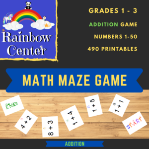 math maze game - addition - printable game using all number combinations 1-50 - grades 1 to 3 - 490 printables