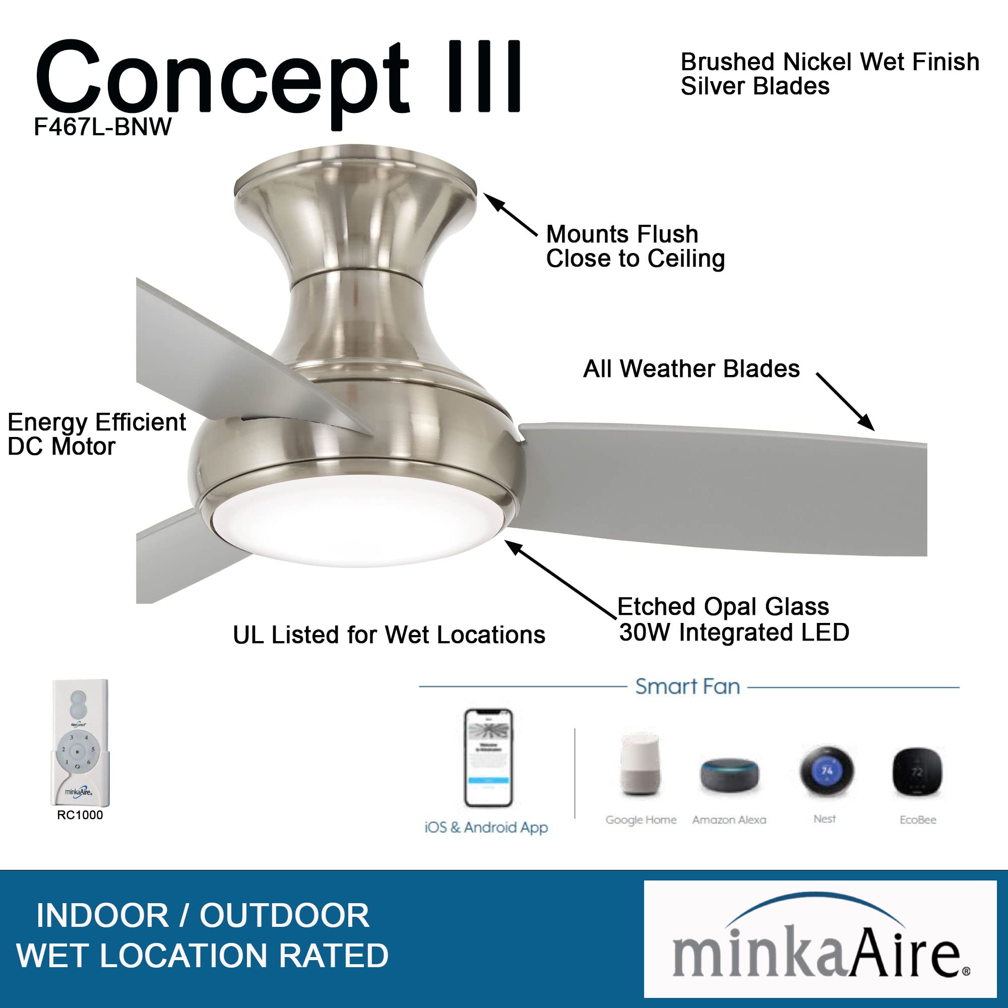 MINKA-AIRE F467L-BNW Concept III 54" Hugger with LED Lights, Brushed Nickel