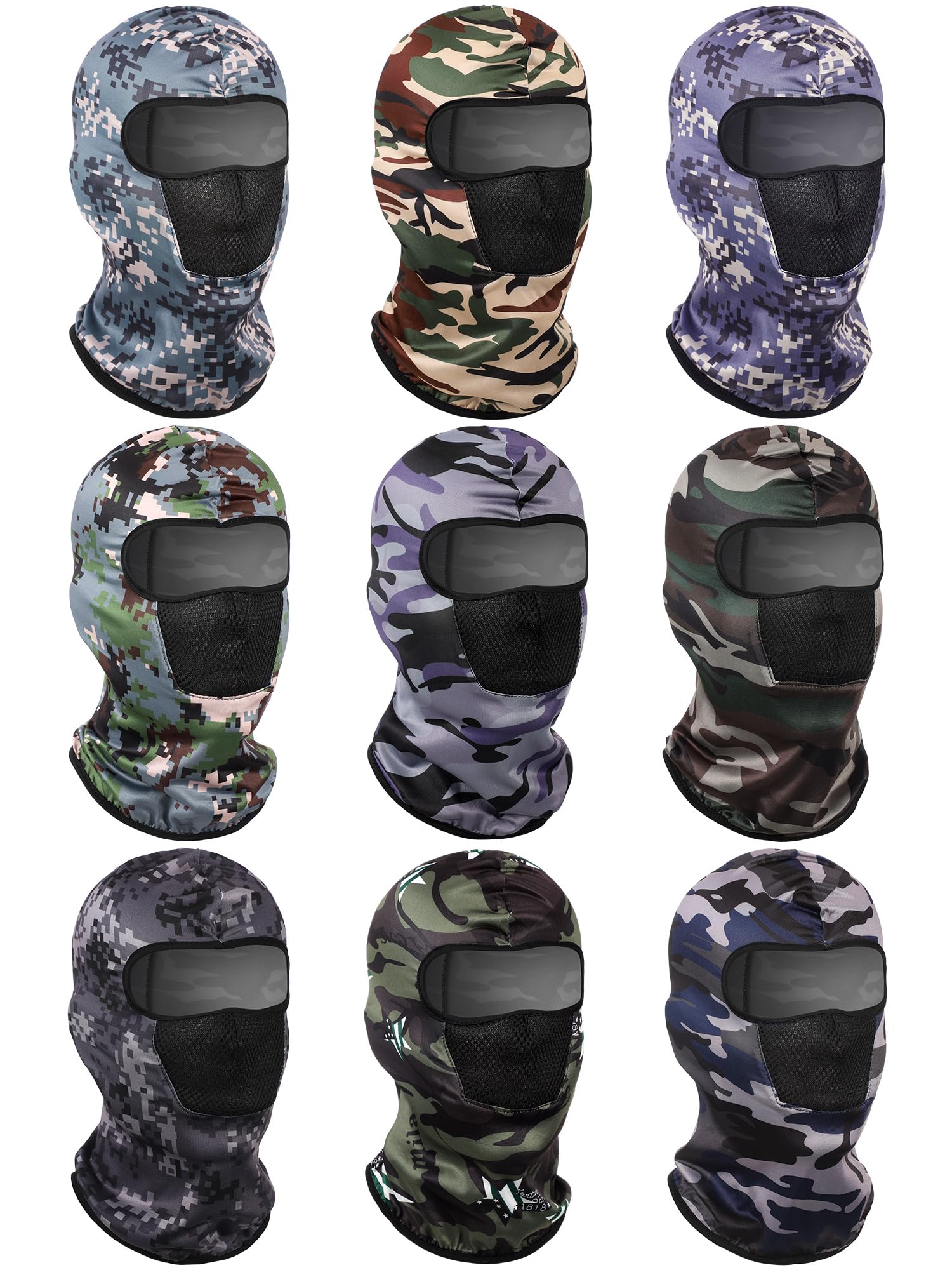 SATINIOR 9 Pieces Balaclava Ski Mask Cover Breathable Sun Dust Protection Full Face Cover for Winter Outdoor Activities (Camouflage, Medium)