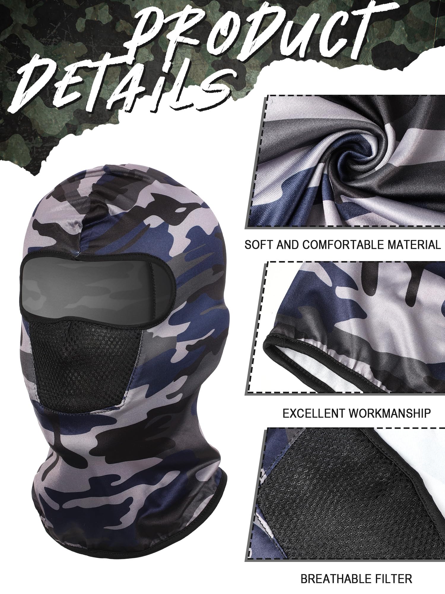 SATINIOR 9 Pieces Balaclava Ski Mask Cover Breathable Sun Dust Protection Full Face Cover for Winter Outdoor Activities (Camouflage, Medium)