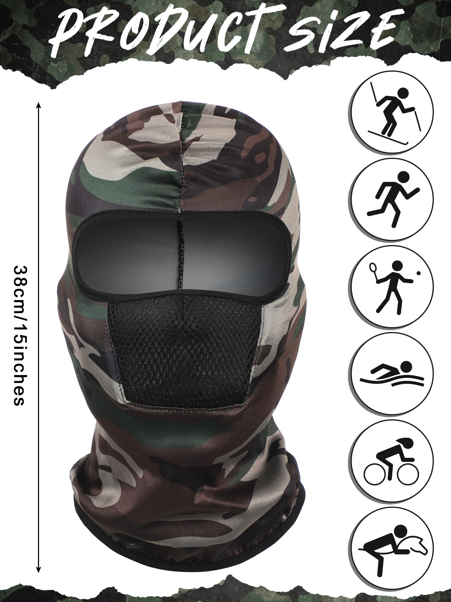 SATINIOR 9 Pieces Balaclava Ski Mask Cover Breathable Sun Dust Protection Full Face Cover for Winter Outdoor Activities (Camouflage, Medium)