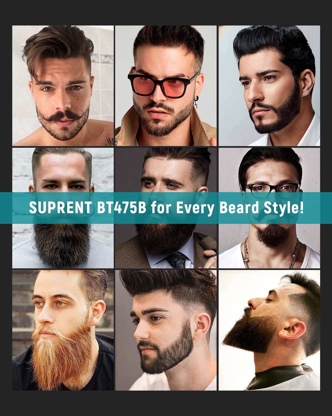 SUPRENT Adjustable Beard Trimmer for Men with Precision Dial, Professional Cordless USB-C Hair Trimmer with 38 Adjustable Lengths