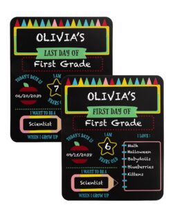 pearhead first and last day of school reversible chalkboard, milestone board, reusable photo sharing prop with chalk, celebrate school memories and milestones