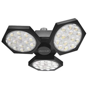 jackyled ultra-bright led garage light 60w high brightness 6900lm cri80 deformable trilights garage lights adjustable light with 3 panel shop light for garage basement warehouse