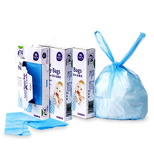 Dergik Diaper Disposal Bags for Baby,On The Go,Fresh Light Baby Powder Faint Scented,Easy Tie Handles, Diaper Bags Disposable for Diaper Sacks Poop Pet Trash Bags Or Dirty Costumes, 270 Bags, Blue