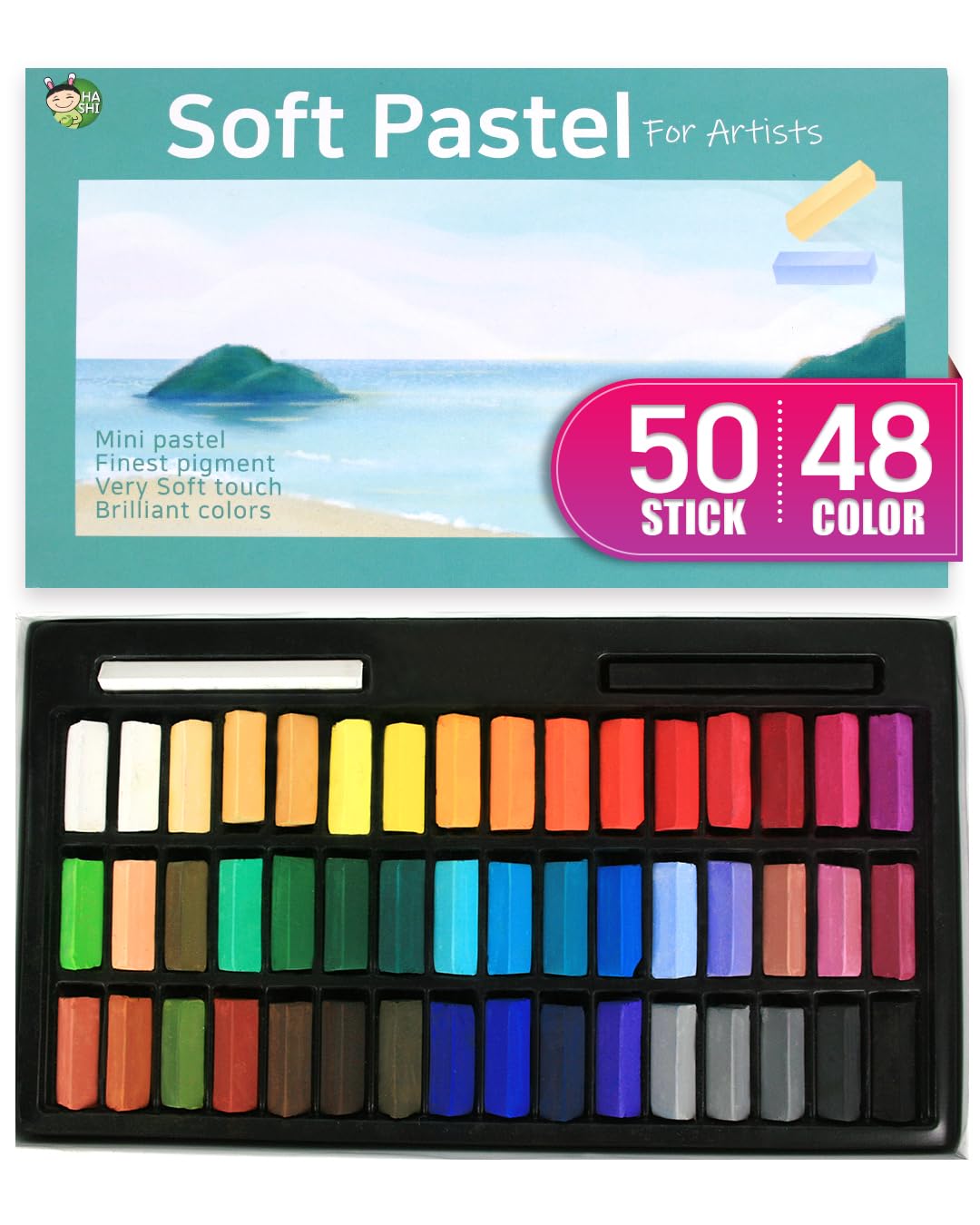 HA SHI Soft Chalk Pastels, 48 colors with additional 2pcs, Non Toxic Art Supplies, Drawing Media for Artist Stick Pastel for Professional, Kids, Beauty Nail Art, Pan Chalk Pastels