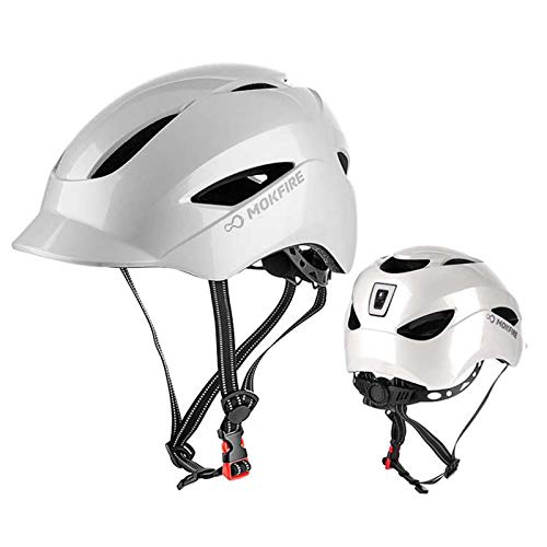 Adult Bicycle Helmet Classic Urban Commuter Bike Helmet Hat Tongue Design Rechargeable USB Safety Light Road Cycling Helmet Adjustable Size for Men Women 22.44-24.41 Inches(Pearl White)