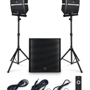 PRORECK Club 4000 18-inch 4000W P.M.P.O Stereo DJ/Powered PA Speaker System Combo Set Line Array Speaker and 18 inch Active Subwoofer with Bluetooth/USB/SD Card/Remote Control