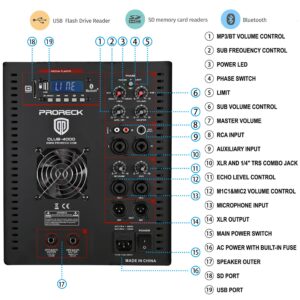 PRORECK Club 4000 18-inch 4000W P.M.P.O Stereo DJ/Powered PA Speaker System Combo Set Line Array Speaker and 18 inch Active Subwoofer with Bluetooth/USB/SD Card/Remote Control