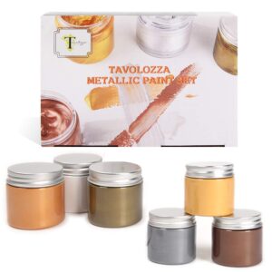 tavolozza 6 colors metallic acrylic paints (60ml/2oz bottles) for canvas, styrofoam, crafts, wood painting, vibrant paints for kids, adults, beginner & professional art