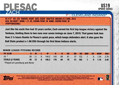 2019 Topps Update Baseball #US19 Zach Plesac Rookie Card