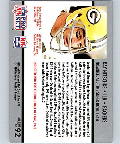 1990 Pro Set NFL Football Super Bowl 160#92 Ray Nitschke Green Bay Packers Official Trading Card of the National Football League