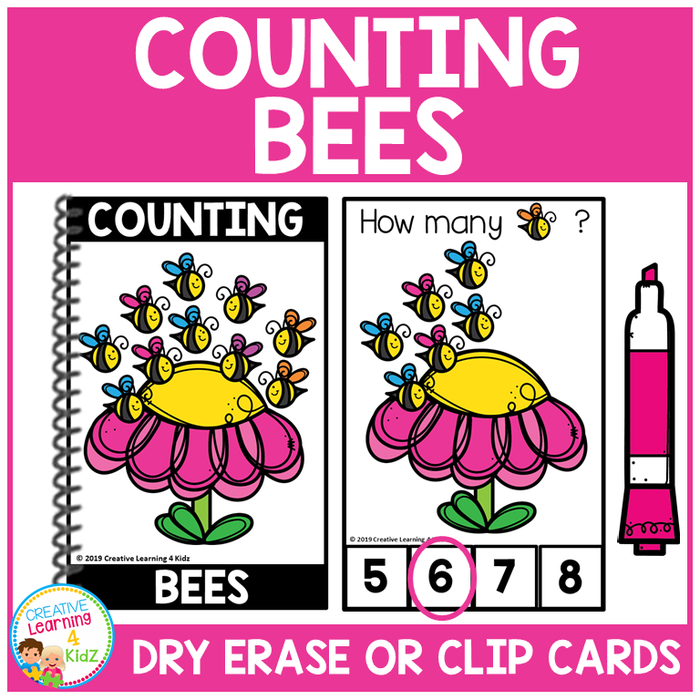 Dry Erase Counting Book/Cards or Clip Cards: Bees - Spring