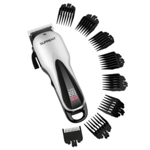 suprent hair clippers for men,all-steel self-sharp blade cordless hair clippers set, long service life and low noise hair trimmer, with led display hair cutting kit for family(silver）