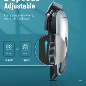 SUPRENT Hair Clippers for Men,All-Steel Self-Sharp Blade Cordless Hair Clippers Set, Long Service Life and Low Noise Hair Trimmer, with LED Display Hair Cutting Kit for Family(Silver）