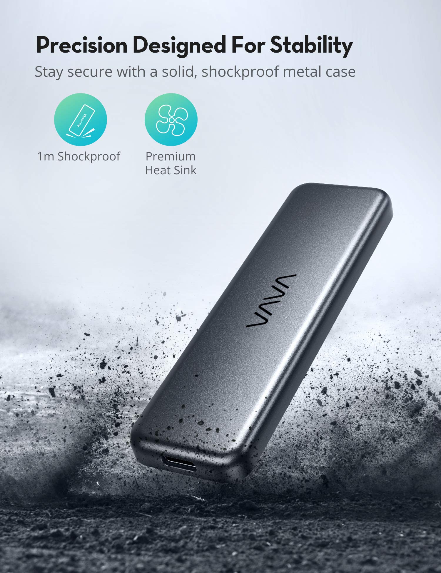 VAVA Portable External SSD Pro, 512GB Hard Drive with 540MB/S Data Transfer, NAND Flash, USB 3.1 Gen 2 Interface, ATA Lock, Mini USB C Solid State Drive