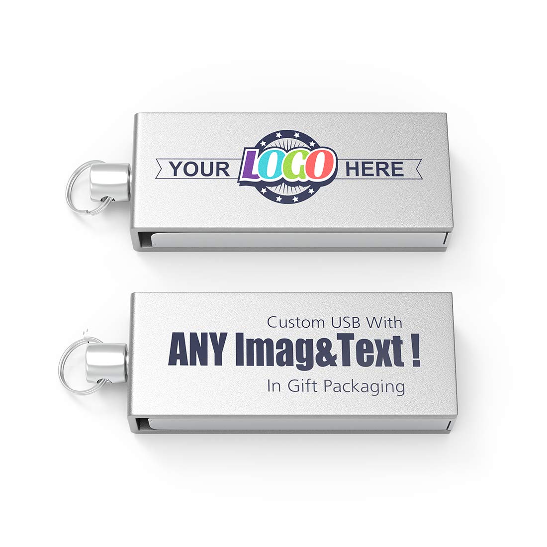 MEINAMI Mini Size Customized USB Flash Drive in Silver Metal Thumb Drive Personalized Memory Stick 8GB 100 Pack