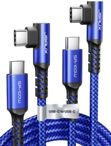 jsaux usb c to usb c cable 100w [2-pack 6.6ft], right angle usbc to usbc cable, 5a super fast charging type-c to type-c cord compatible with macbook pro/ipad pro/mini/air, galaxy s23/s22-light blue