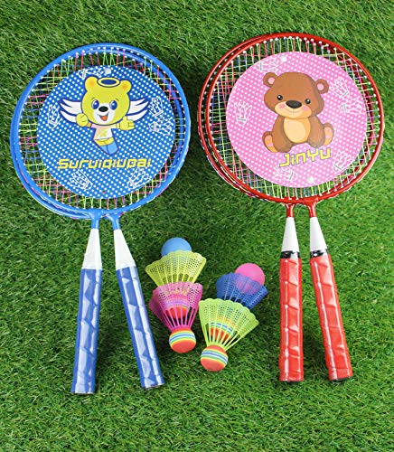 Badminton Racket for Children 1 Pair, Nylon Alloy Durable Badminton Racquet Set for Kids Indoor/Outdoor Sport Game（Including 4 Badminton and 2 Table Tennis） (Blue)