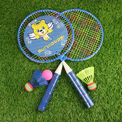 Badminton Racket for Children 1 Pair, Nylon Alloy Durable Badminton Racquet Set for Kids Indoor/Outdoor Sport Game（Including 4 Badminton and 2 Table Tennis） (Blue)