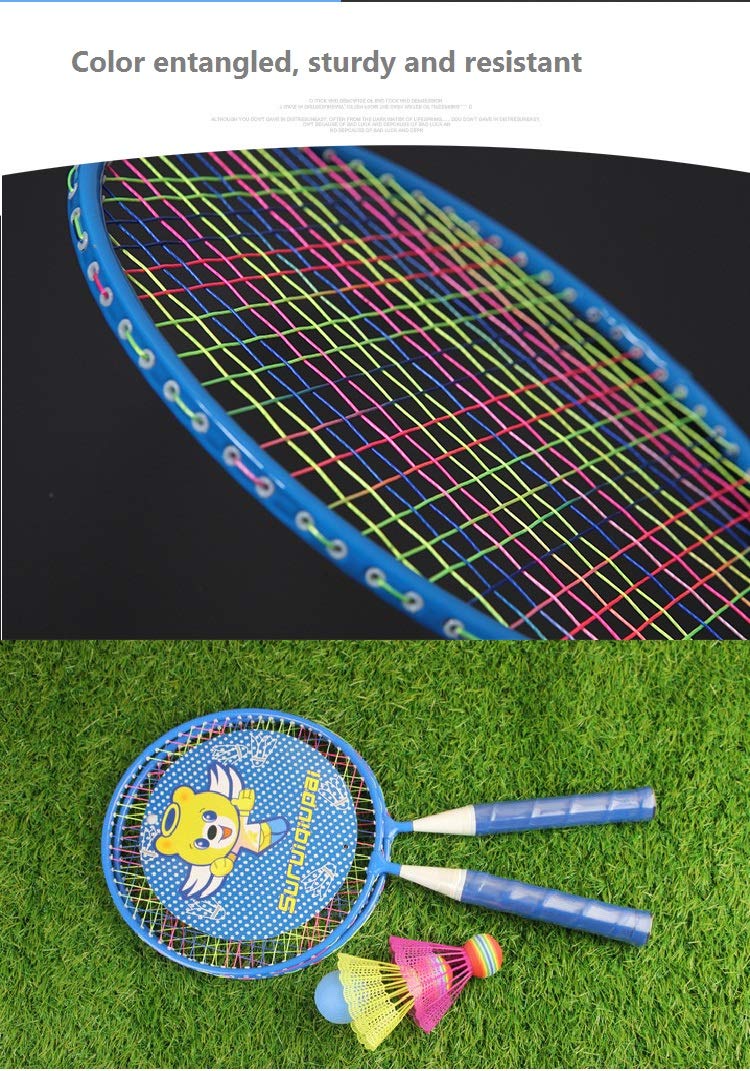 Badminton Racket for Children 1 Pair, Nylon Alloy Durable Badminton Racquet Set for Kids Indoor/Outdoor Sport Game（Including 4 Badminton and 2 Table Tennis） (Blue)