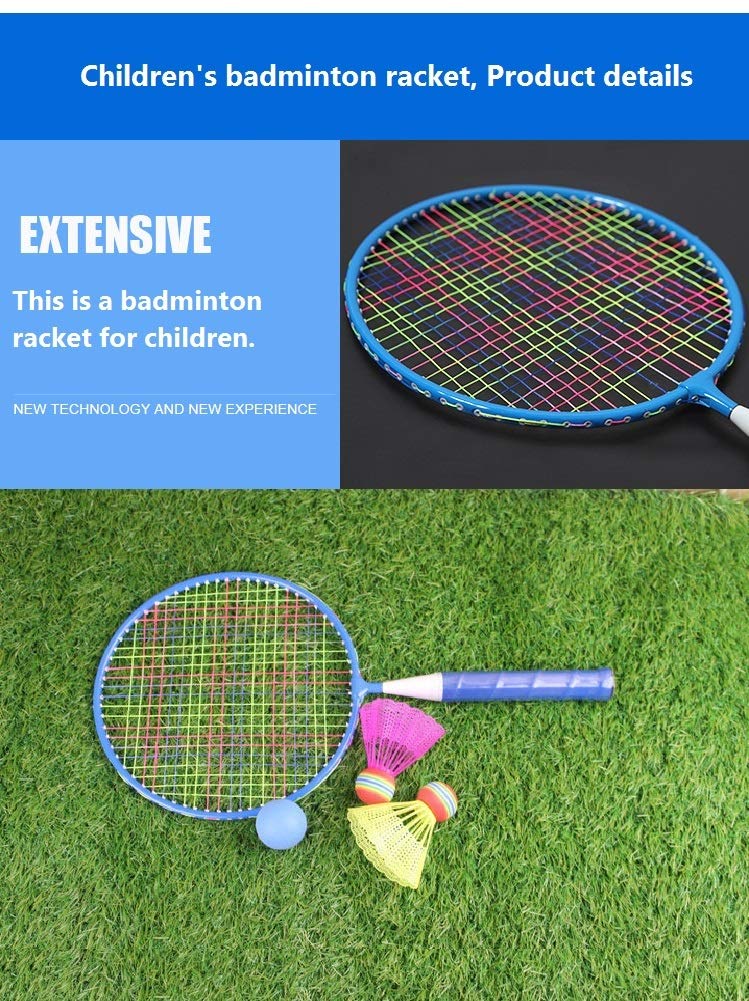 Badminton Racket for Children 1 Pair, Nylon Alloy Durable Badminton Racquet Set for Kids Indoor/Outdoor Sport Game（Including 4 Badminton and 2 Table Tennis） (Blue)