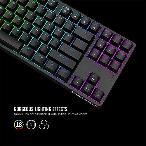 1ST PLAYER TKL RGB Gaming Mechanical USB Wired Keyboard DK5.0 LITE with Cherry MX Blue Switches Equivalent, Compact 87 Keys Tenkeyless LED RGB Backlit Computer Laptop Keyboard for Windows PC Gamers