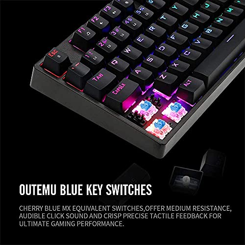 1ST PLAYER TKL RGB Gaming Mechanical USB Wired Keyboard DK5.0 LITE with Cherry MX Blue Switches Equivalent, Compact 87 Keys Tenkeyless LED RGB Backlit Computer Laptop Keyboard for Windows PC Gamers