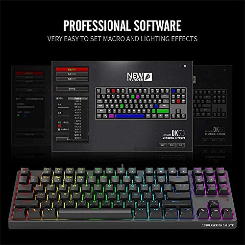 1ST PLAYER TKL RGB Gaming Mechanical USB Wired Keyboard DK5.0 LITE with Cherry MX Blue Switches Equivalent, Compact 87 Keys Tenkeyless LED RGB Backlit Computer Laptop Keyboard for Windows PC Gamers