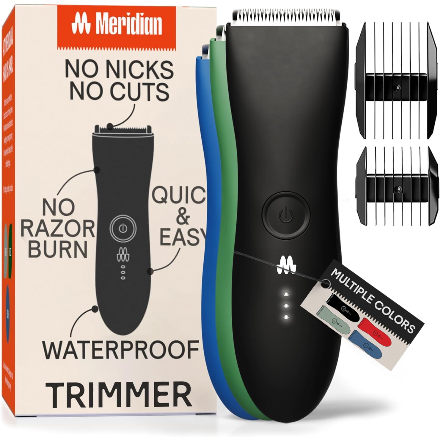 MERIDIAN Body Hair Trimmer for Men and Women - No Nick, No Cut, No Razor Burn Pubic, Groin and Body Shaver - Waterproof & Rechargeable Electric Full Body Groomer - Onyx