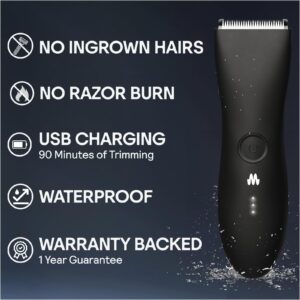 MERIDIAN Body Hair Trimmer for Men and Women - No Nick, No Cut, No Razor Burn Pubic, Groin and Body Shaver - Waterproof & Rechargeable Electric Full Body Groomer - Onyx