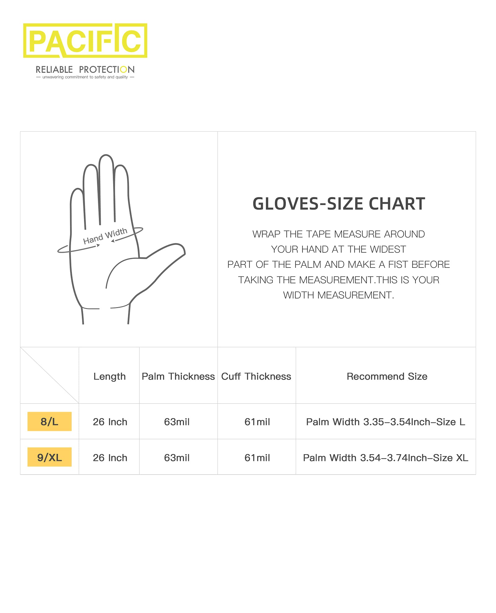 PACIFIC PPE 26" Rubber Gloves, Chemical Resistant Gloves PVC Reusable, Heavy Duty Waterproof Gloves with Cotton Liner, Anti-skid, Acid-alkali and Oil, Large