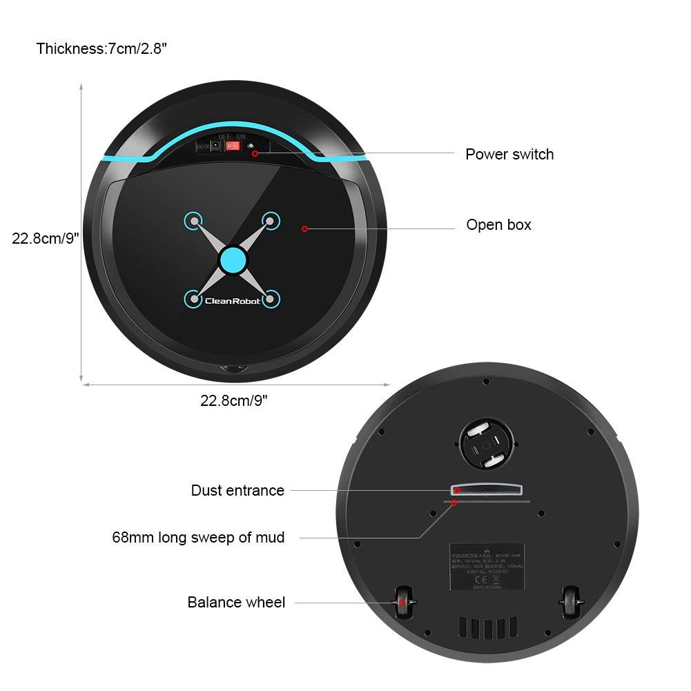 Robot Vacuum Cleaner, USB Rechargeable Automatic Smart Robot Vacuum Floor Cleaner Household Sweeping Machine Good for Pet Hair, Low Pile Carpet, Hard Floors(Black)