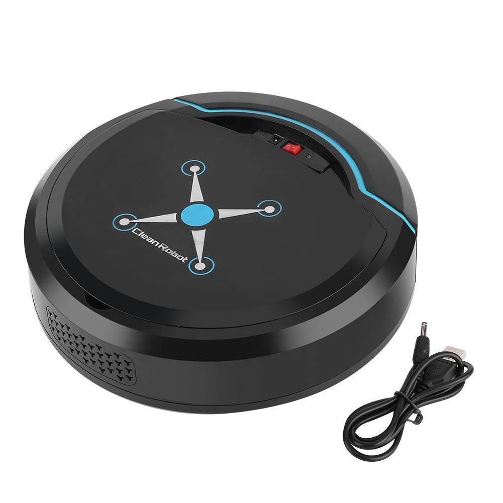 Robot Vacuum Cleaner, USB Rechargeable Automatic Smart Robot Vacuum Floor Cleaner Household Sweeping Machine Good for Pet Hair, Low Pile Carpet, Hard Floors(Black)