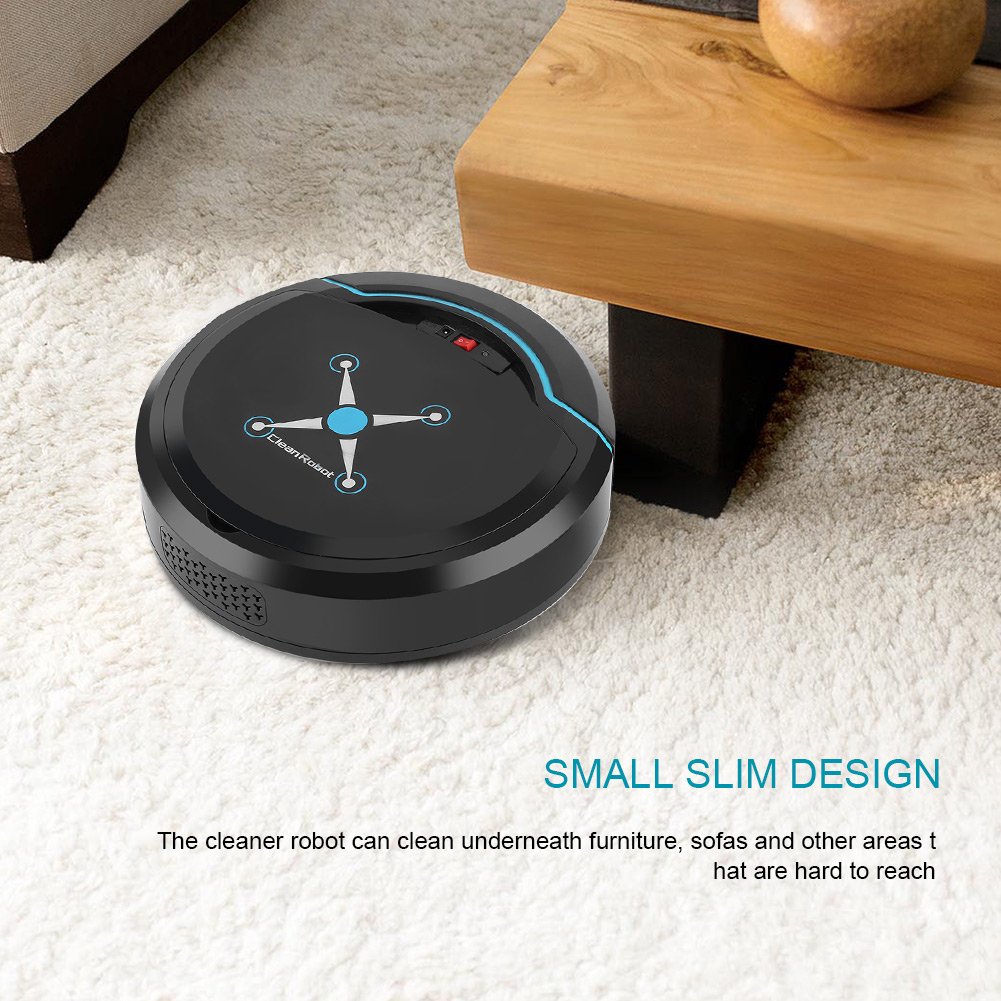 Robot Vacuum Cleaner, USB Rechargeable Automatic Smart Robot Vacuum Floor Cleaner Household Sweeping Machine Good for Pet Hair, Low Pile Carpet, Hard Floors(Black)